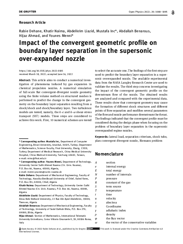 (PDF) Impact of the convergent geometric profile on boundary layer separation in the supersonic ...