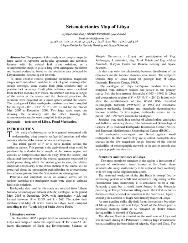(PDF) Seismotectonics Map of Libya