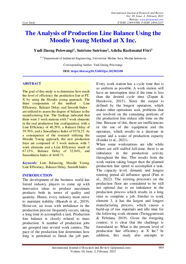 The Analysis of Production Line Balance Using the Moodie Young Method ...