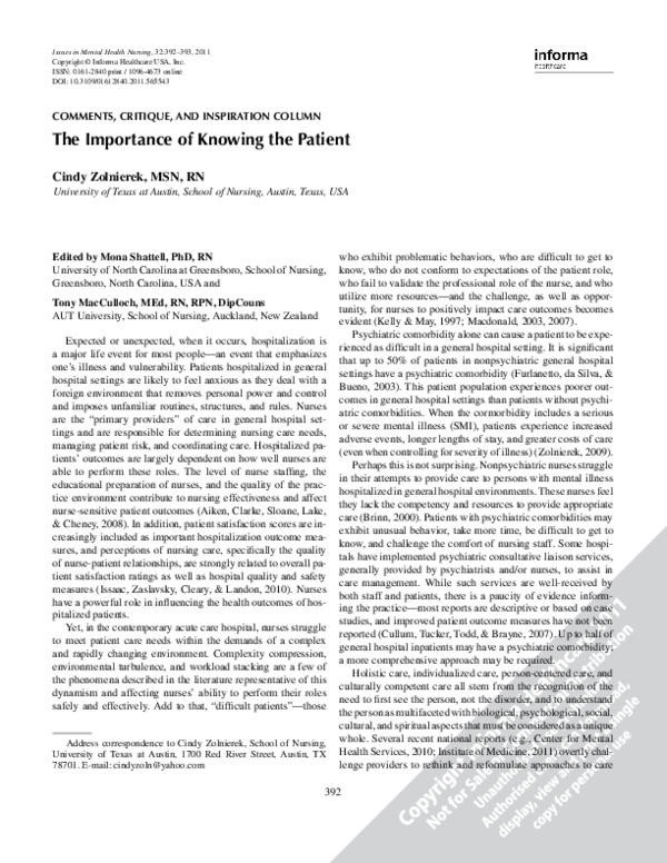 (PDF) The Importance of Knowing the Patient (PDF) The Importance of Knowing the Patient
