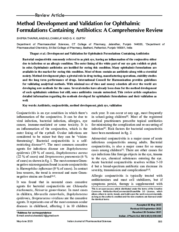 (PDF) Method Development and Validation for Ophthalmic Formulations ...