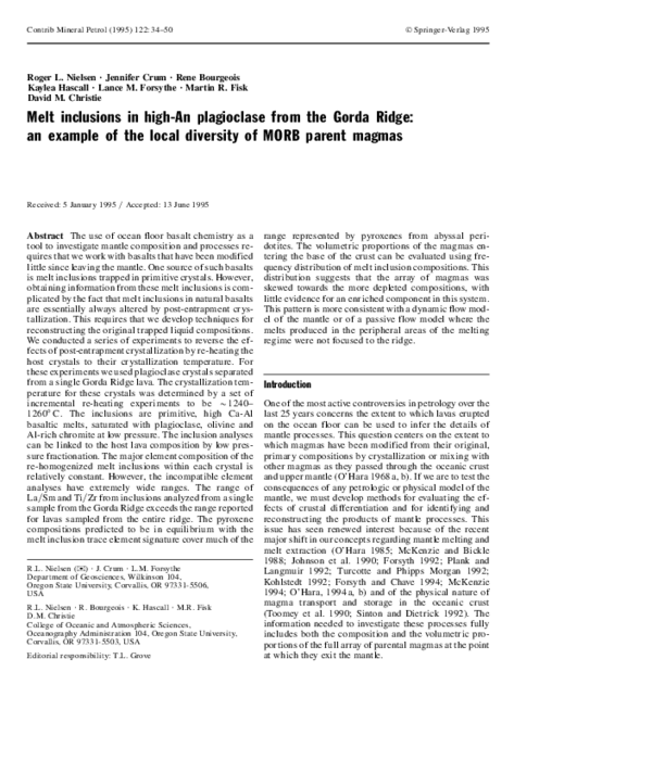(PDF) Melt inclusions in high-An plagioclase from the Gorda Ridge: an example of the local ...