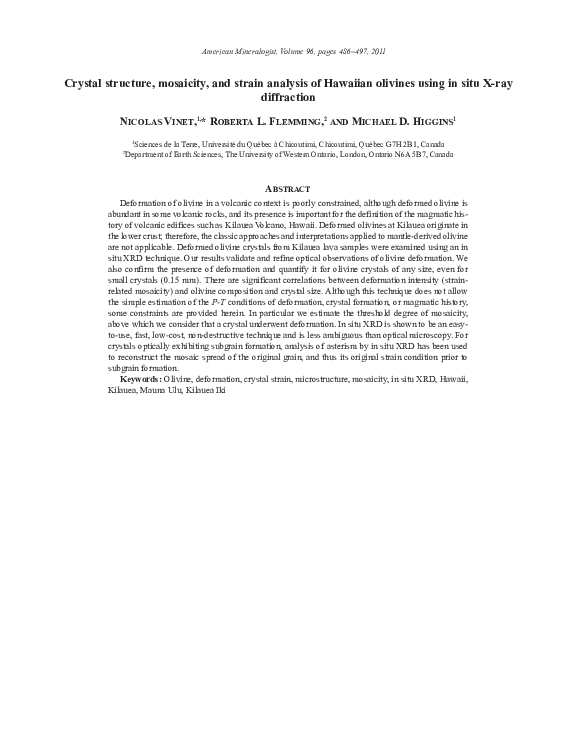 (PDF) Crystal structure, mosaicity, and strain analysis of Hawaiian ...