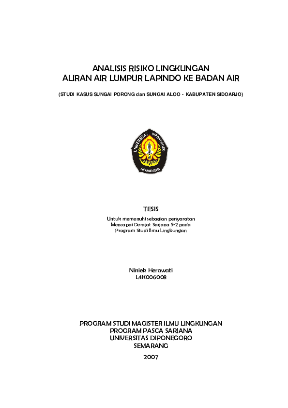 (PDF) Analisis Risiko Lingkungan Aliran Air Lumpur Lapindo ke Badan Air ...