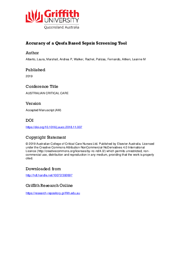 (PDF) Accuracy of a Qsofa Based Sepsis Screening Tool