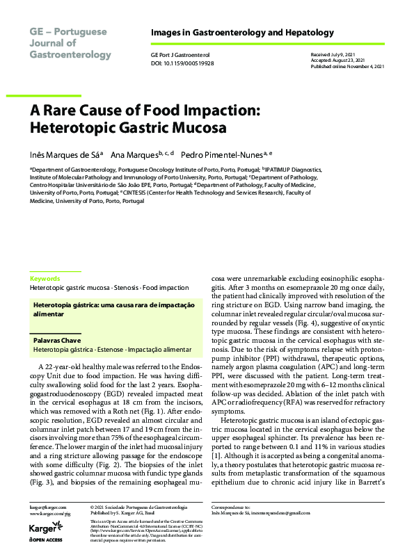 (PDF) A Rare Cause of Food Impaction: Heterotopic Gastric Mucosa