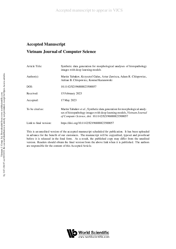 Pdf Synthetic Data Generation For Morphological Analyses Of Histopathology Images With Deep