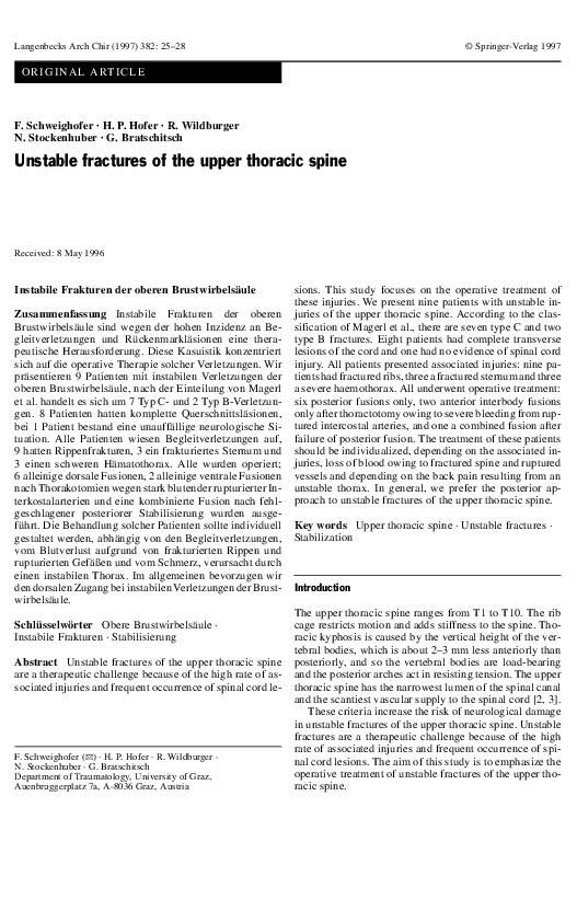 (PDF) Surgical Approaches for Unstable Upper Thoracic Spine Fractures