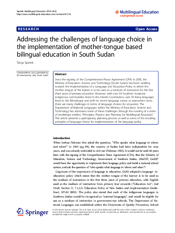 (PDF) Addressing the challenges of language choice in the ...