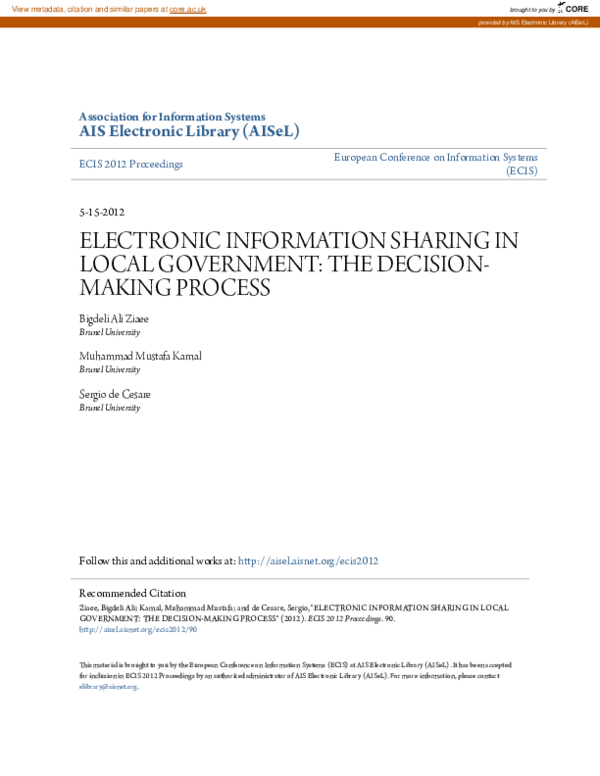(PDF) Electronic Information Sharing in Local Government: The Decision ...