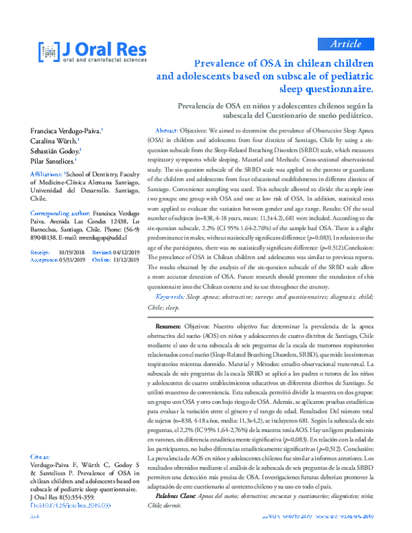 (PDF) Prevalence of OSA in chilean children and adolescents based on ...