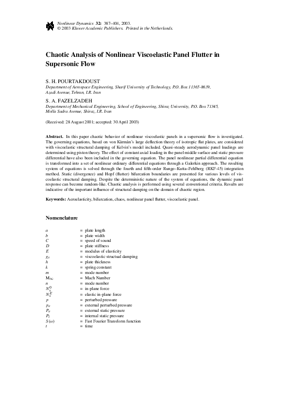 (PDF) Chaotic Analysis of Nonlinear Viscoelastic Panel Flutter in Supersonic Flow