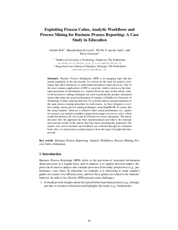(PDF) Exploiting process cubes, analytic workflows and process mining for business process ...