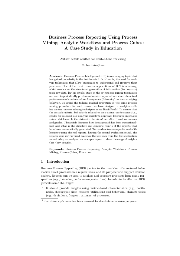 (PDF) Business Process Reporting Using Process Mining, Analytic Workflows and Process Cubes: A ...