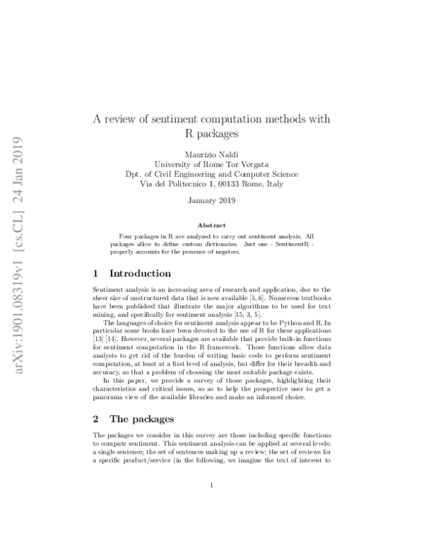 (PDF) A review of sentiment computation methods with R packages
