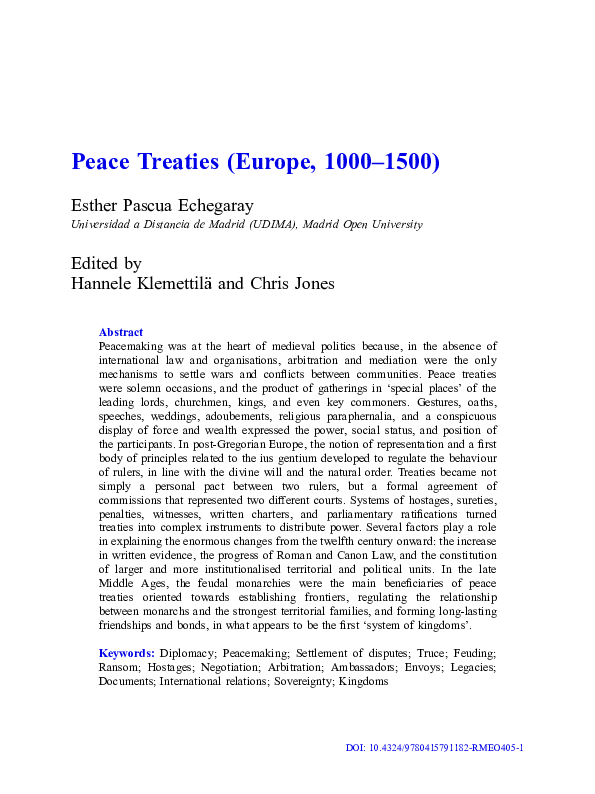 (PDF) Peace Treaties (Europe, 1000-1500)