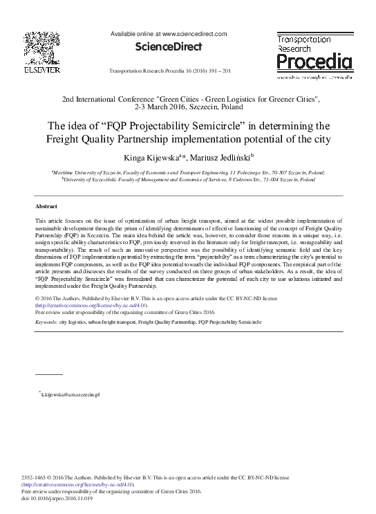 (PDF) FQP Projectability in Urban Freight Optimization
