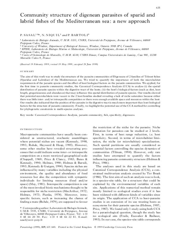 (PDF) Community structure of digenean parasites of sparid and labrid ...
