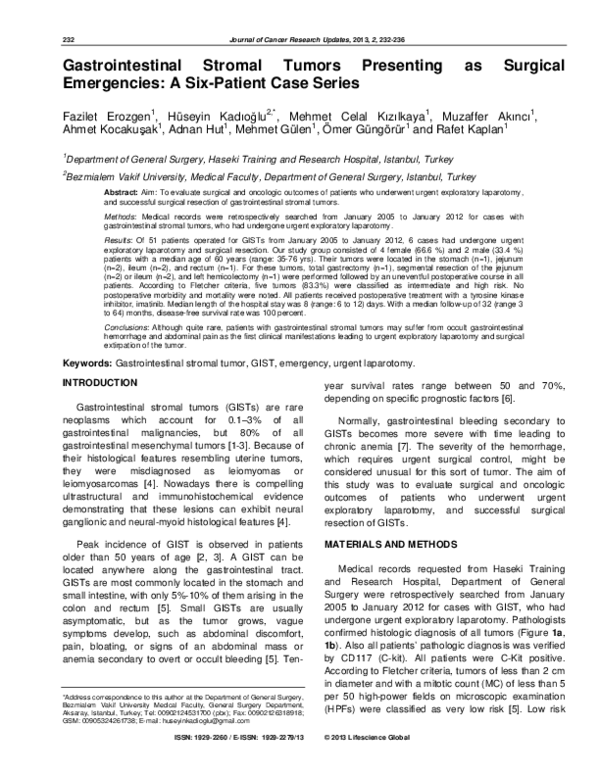 (PDF) Gastrointestinal Stromal Tumors Presenting as Surgical ...