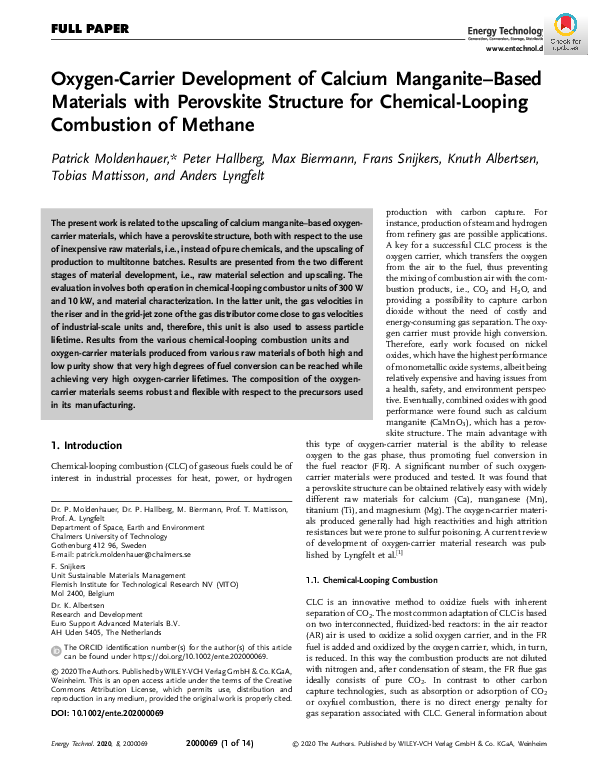 (PDF) Oxygen‐Carrier Development of Calcium Manganite–Based Materials ...