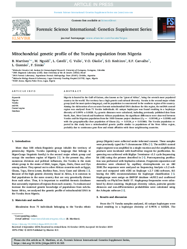 (PDF) Mitochondrial genetic profile of the Yoruba population from Nigeria
