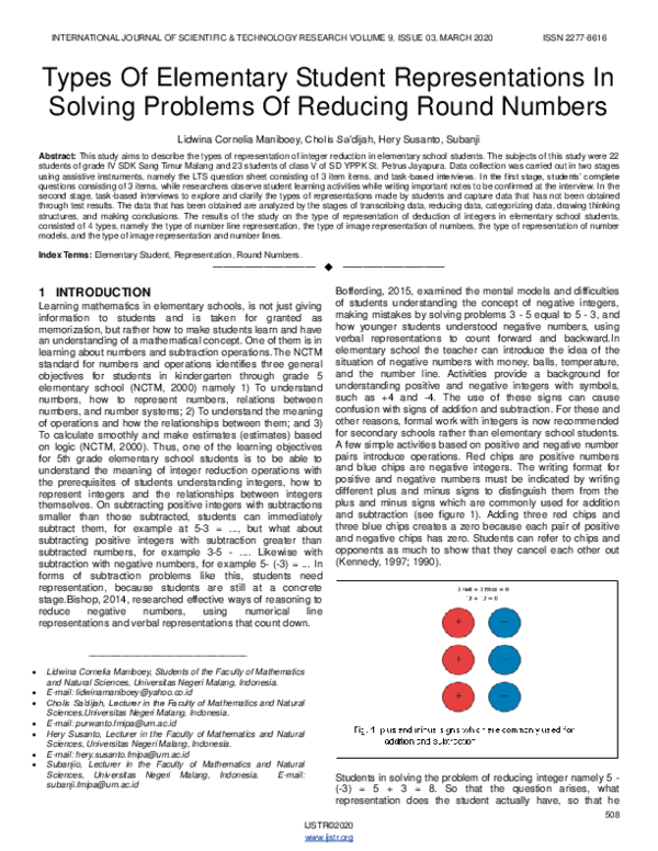 (PDF) Types Of Elementary Student Representations In Solving Problems Of Reducing Round Numbers