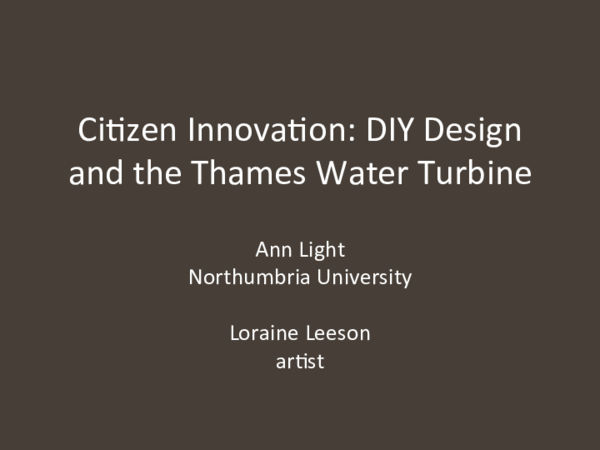 (PDF) Citizen innovation: DIY design and the Thames water turbine