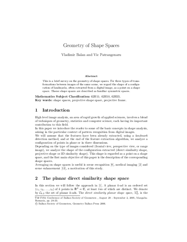 (PDF) Geometry of Shape Spaces