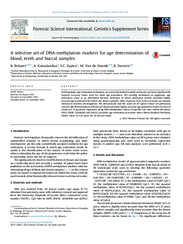 (PDF) A selective set of DNA-methylation markers for age determination ...