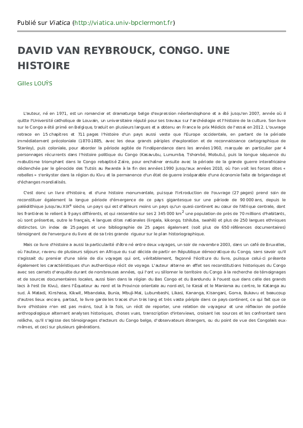 (PDF) David Van Reybrouck. Congo. Une histoire