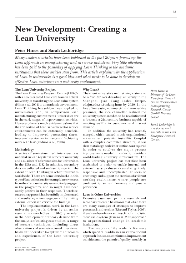 (PDF) New development: creating a Lean university