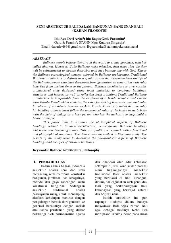 (PDF) Seni Arsitektur Bali Dalam Bangunan-Bangunan Bali (Kajian Filosofis)