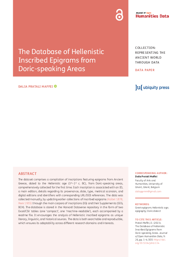 (PDF) The Database of Hellenistic Inscribed Epigrams from Doric ...