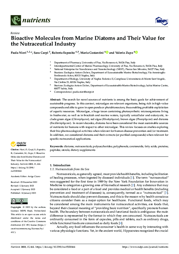 Pdf Bioactive Molecules From Marine Diatoms And Their Value For The