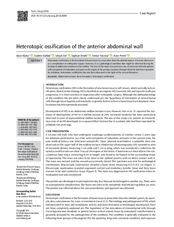 (PDF) Heterotopic ossification of the anterior abdominal wall