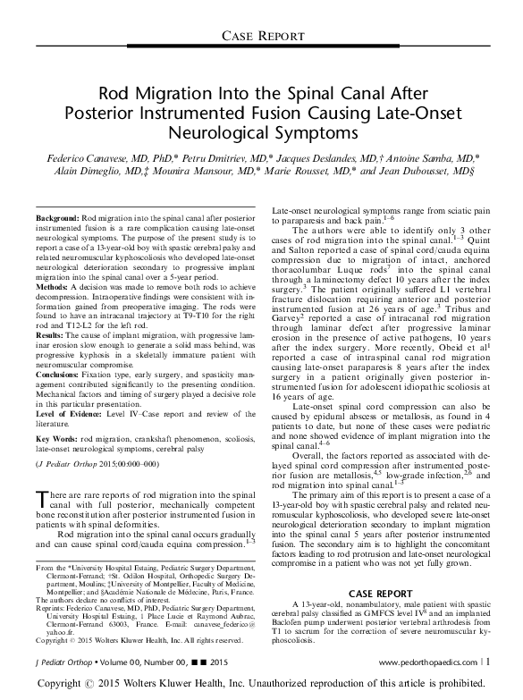 (PDF) Rod Migration Into the Spinal Canal After Posterior Instrumented ...