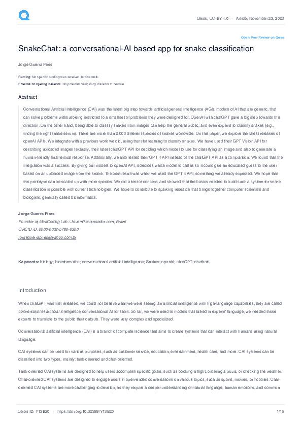 (PDF) SnakeChat: a conversational-AI based app for snake classification