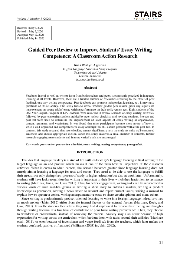 (PDF) Guided Peer Review to Improve Students’ Essay Writing Competence ...