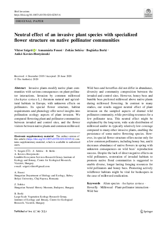 (PDF) Neutral effect of an invasive plant species with specialized ...