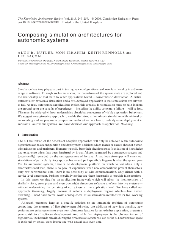 (PDF) Composing simulation architectures for autonomic systems