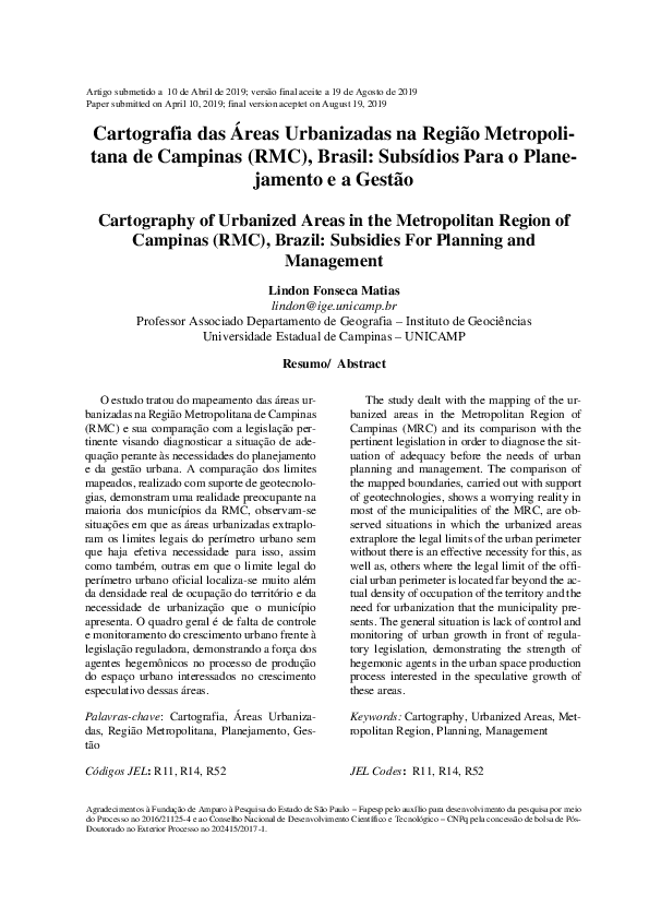 (PDF) Cartografia das Áreas Urbanizadas na Região Metropolitana de ...