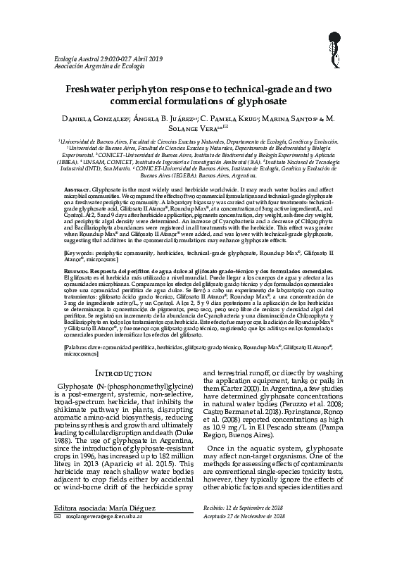 (PDF) Freshwater periphyton response to technical-grade and two commercial formulations of ...