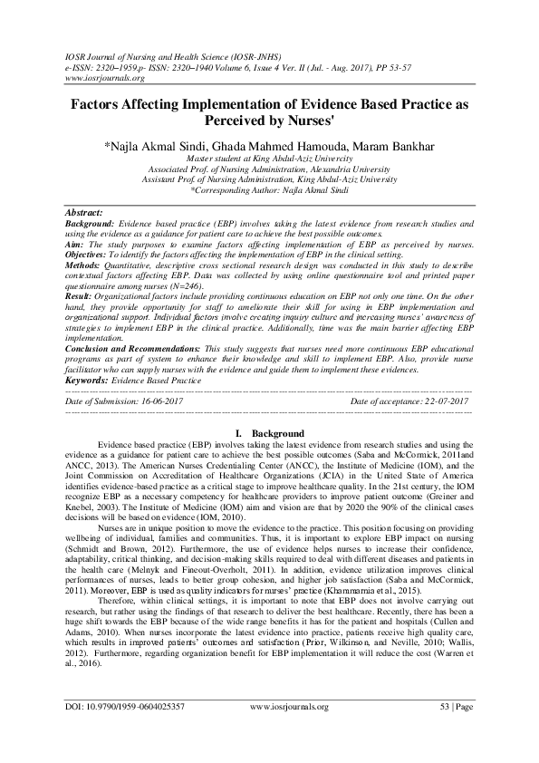(PDF) Factors Affecting Implementation of Evidence Based Practice as ...