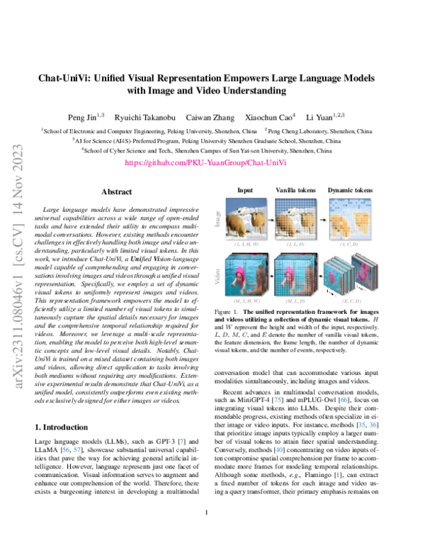 (PDF) Chat-UniVi: Unified Visual Representation Empowers Large Language Models with Image and ...