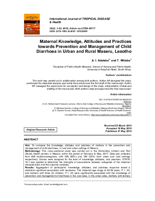 (PDF) Maternal Knowledge, Attitudes and Practices towards Prevention and Management of Child ...