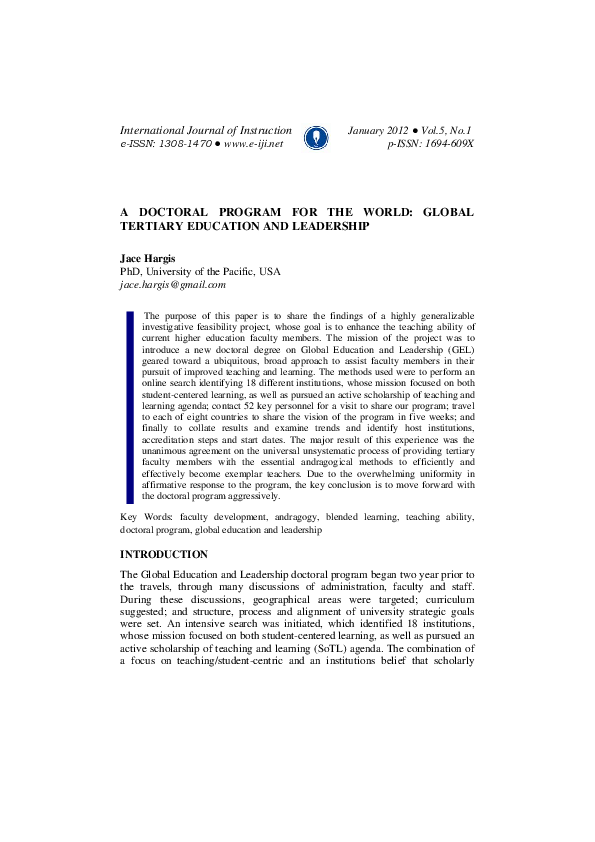 (PDF) A Doctoral Program for the World: Global Tertiary Education and ...