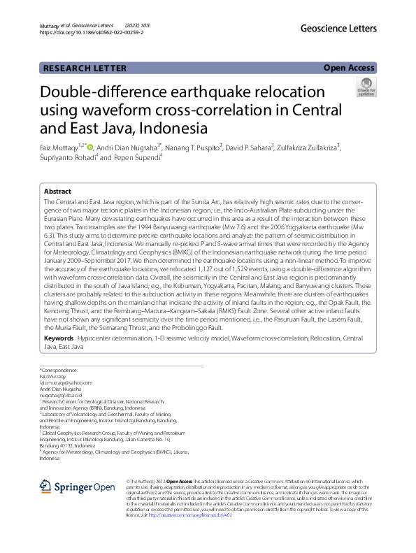Pdf Double Difference Earthquake Relocation Using Waveform Cross
