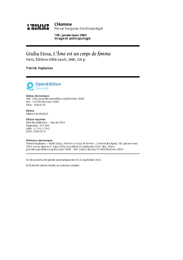 (PDF) Giulia Sissa, L’Âme est un corps de femme