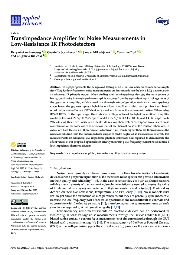 (PDF) Transimpedance Amplifier for Noise Measurements in Low-Resistance IR Photodetectors