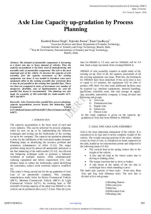 (PDF) Axle Line Capacity up-gradation by Process Planning